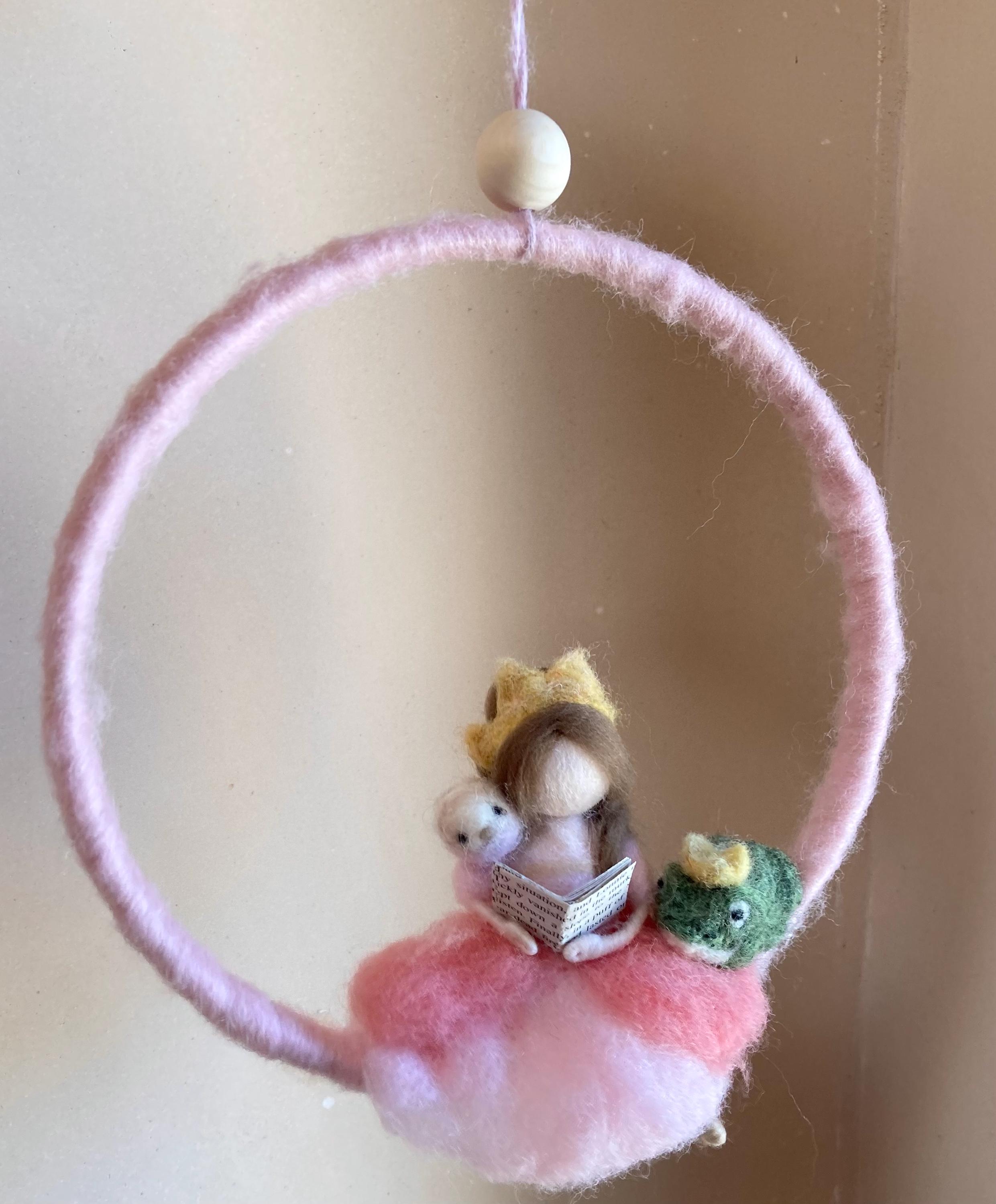 Needle Felted Whimsical Frog and Princess Mobile, Nursery Decoration ...