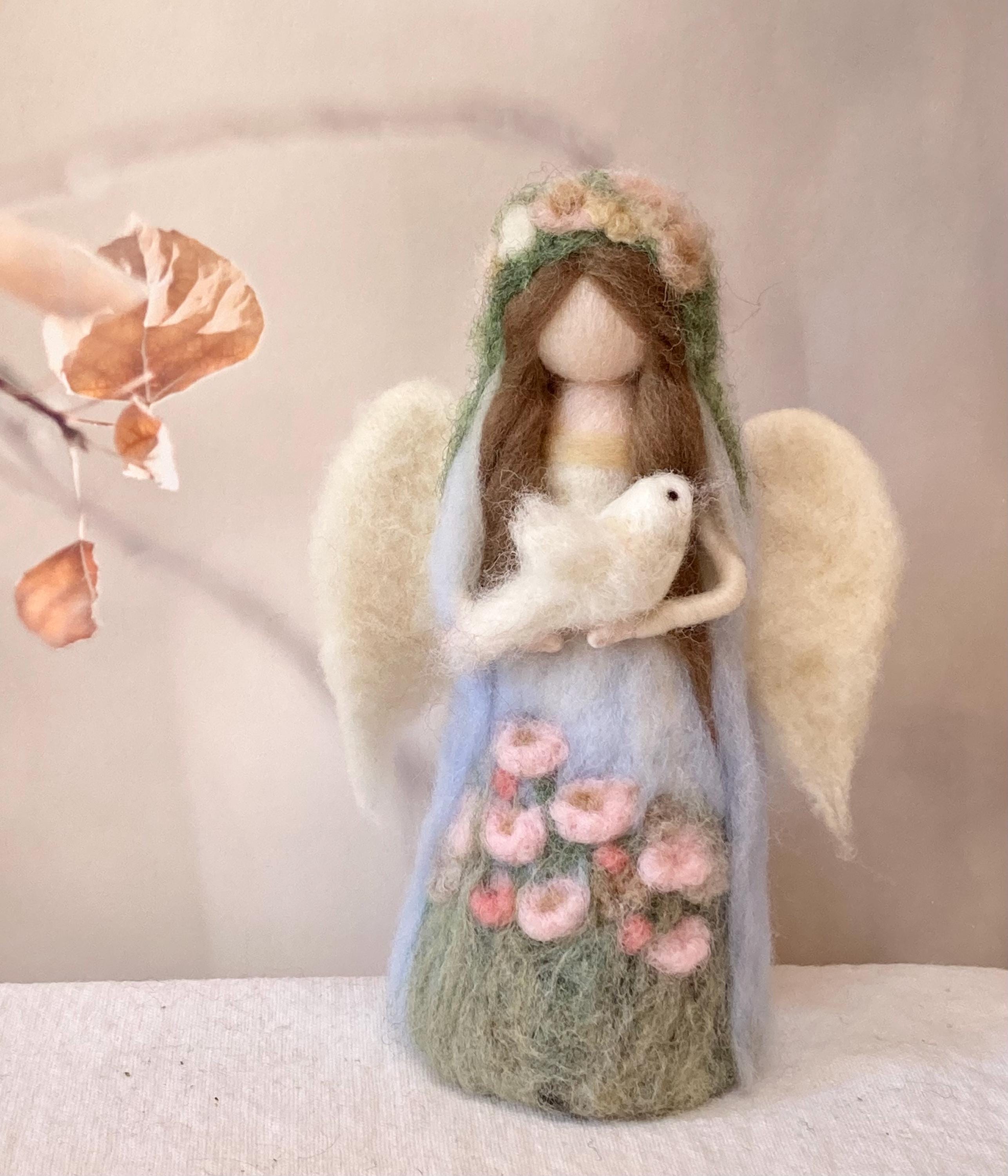 Angel Holding Dove of Peace Tree Topper With Flowers, Christmas Tree ...