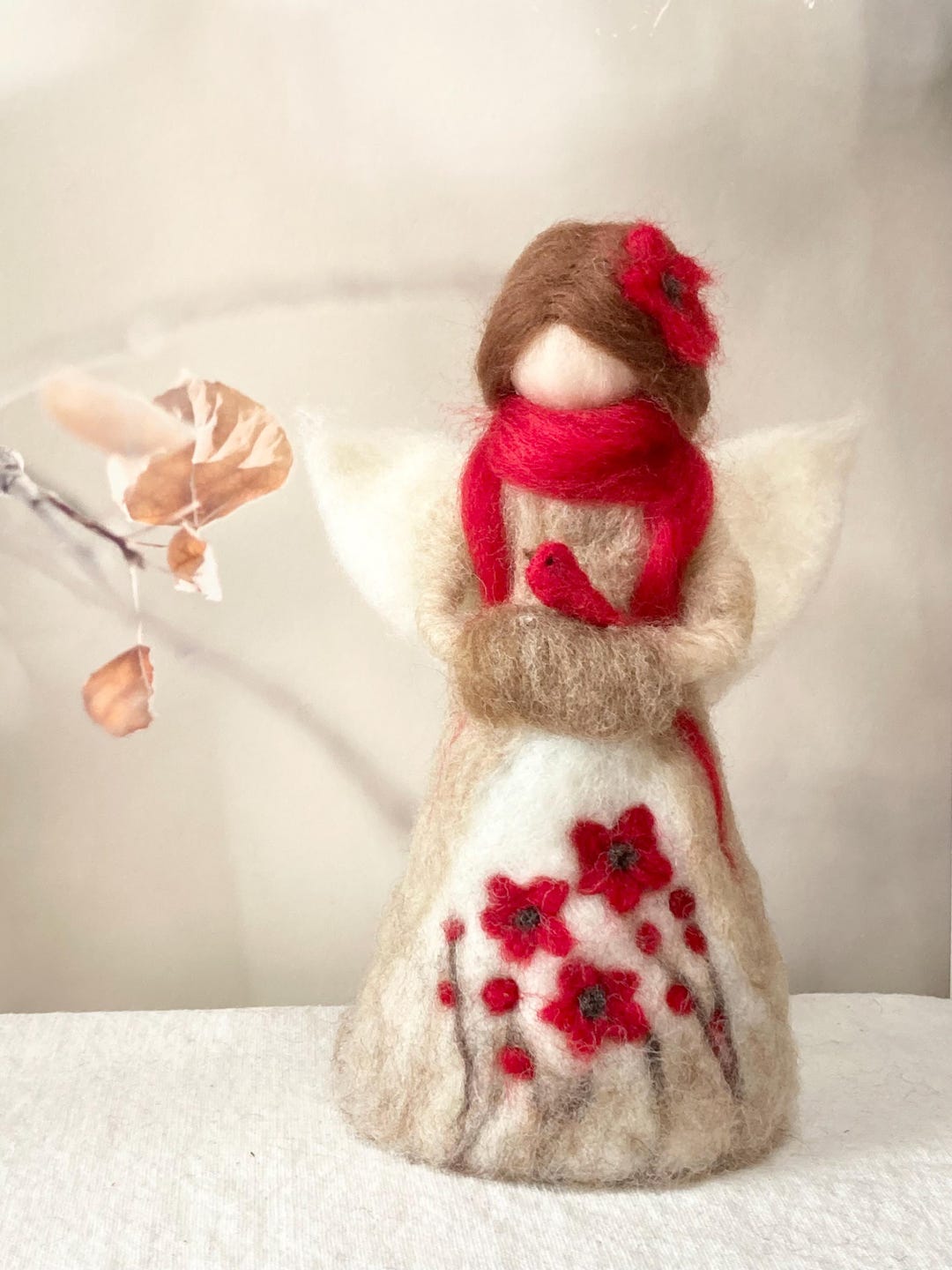 Fairy Angel Holding a Little Red Bird Tree Topper, Poinsettia ...