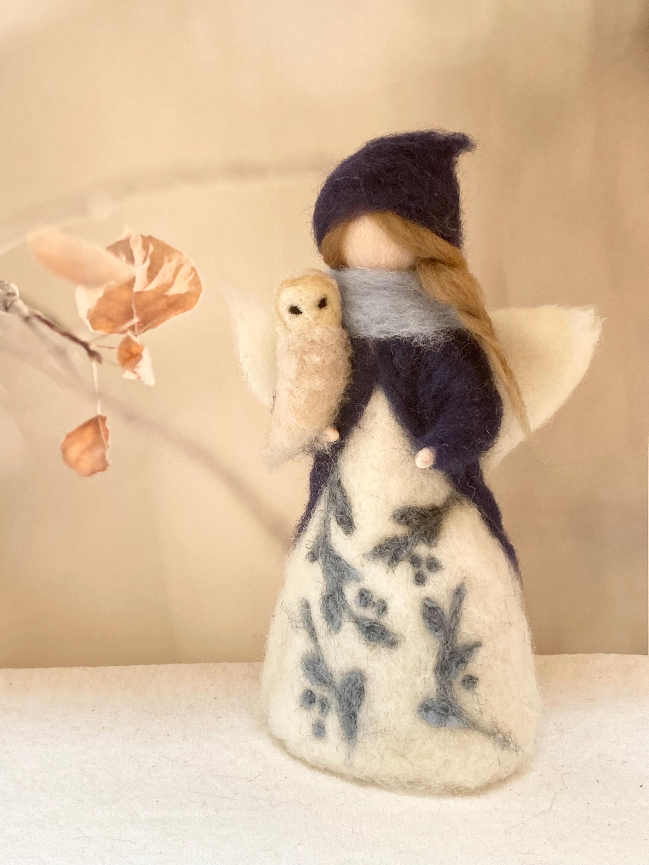 Blue Toile Fairy Angel With Owl Tree Topper or Figurine, Christmas ...