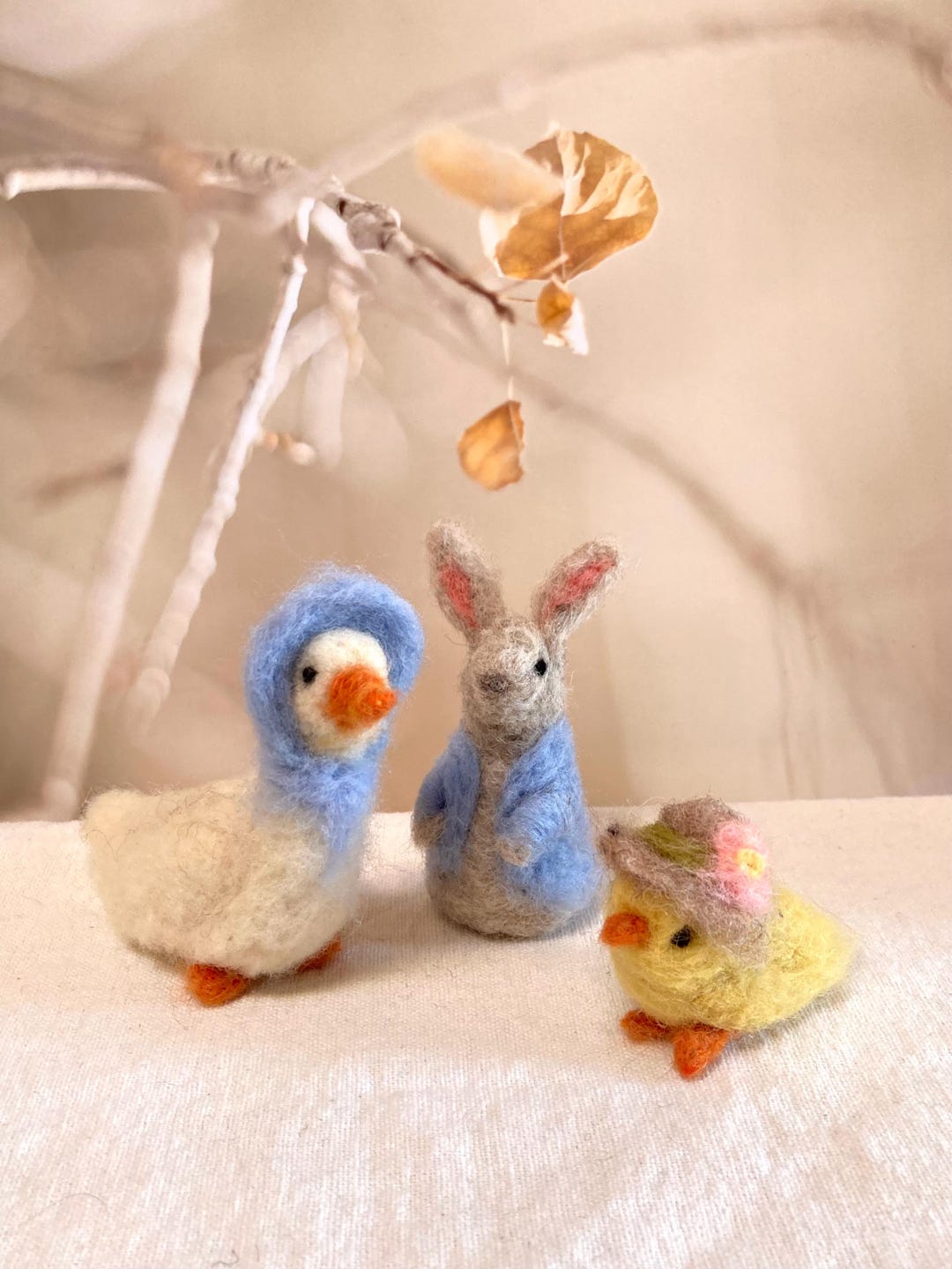 Needle Felted Bunny, Goose and Chick, Easter Decoration, Spring ...