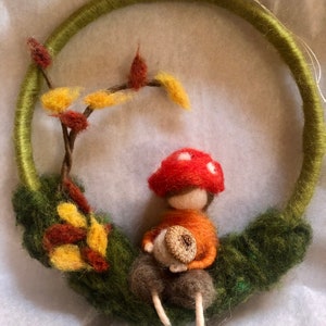 Needle Felted Autumn/ Fall Wreath With a Little Boy and a Tree, Waldorf ...