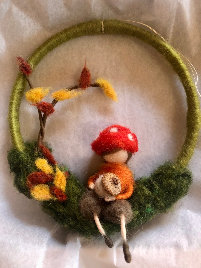 Needle Felted Autumn/ Fall Wreath With a Little Boy and a Tree, Waldorf ...