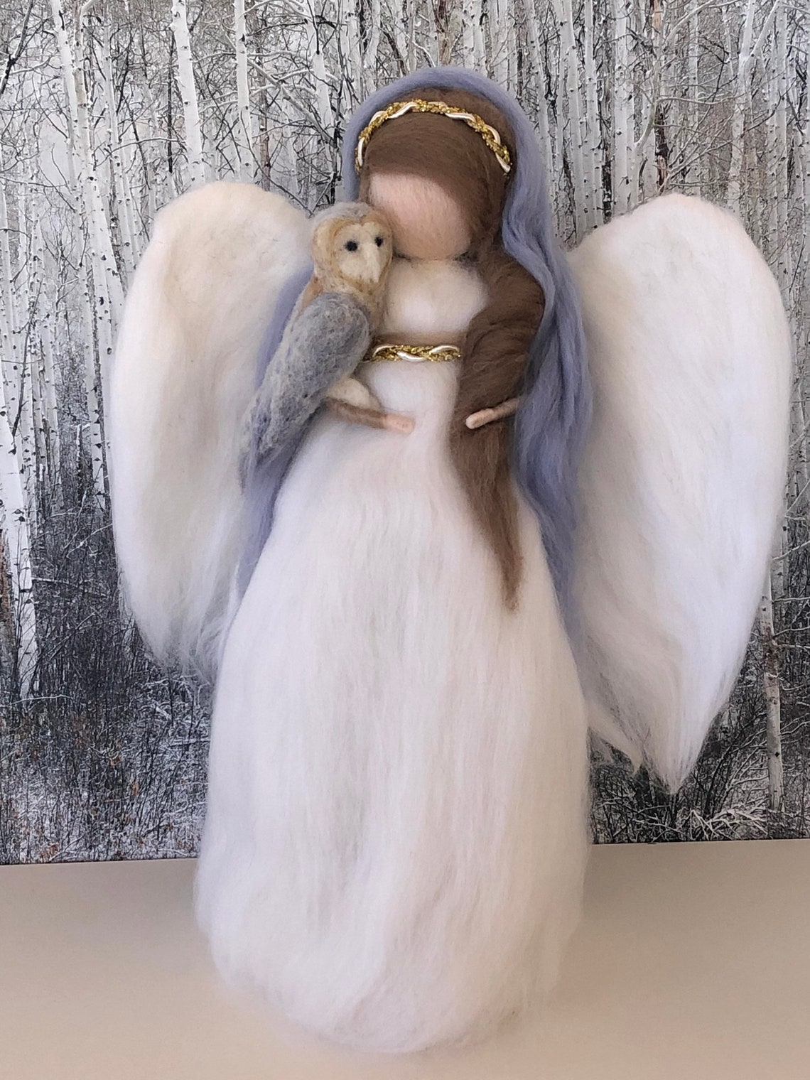 Needle Felt Angel With Owl Tree Topper, Christmas, Gift, Wool - Etsy