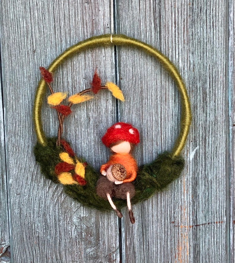 Needle Felted Autumn/ Fall Wreath With a Little Boy and a Tree, Waldorf ...
