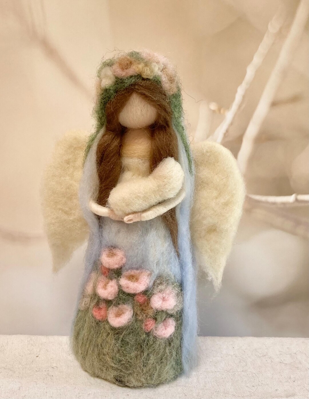 Angel With a Baby Tree Topper With Flower Design, Christmas Tree Topper ...