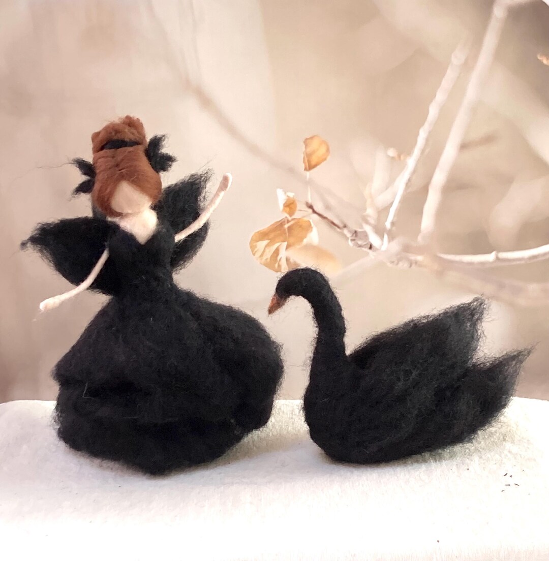 Needle Felt Swan Lake Ballet, Ballerina Figurine and Black Swan ...