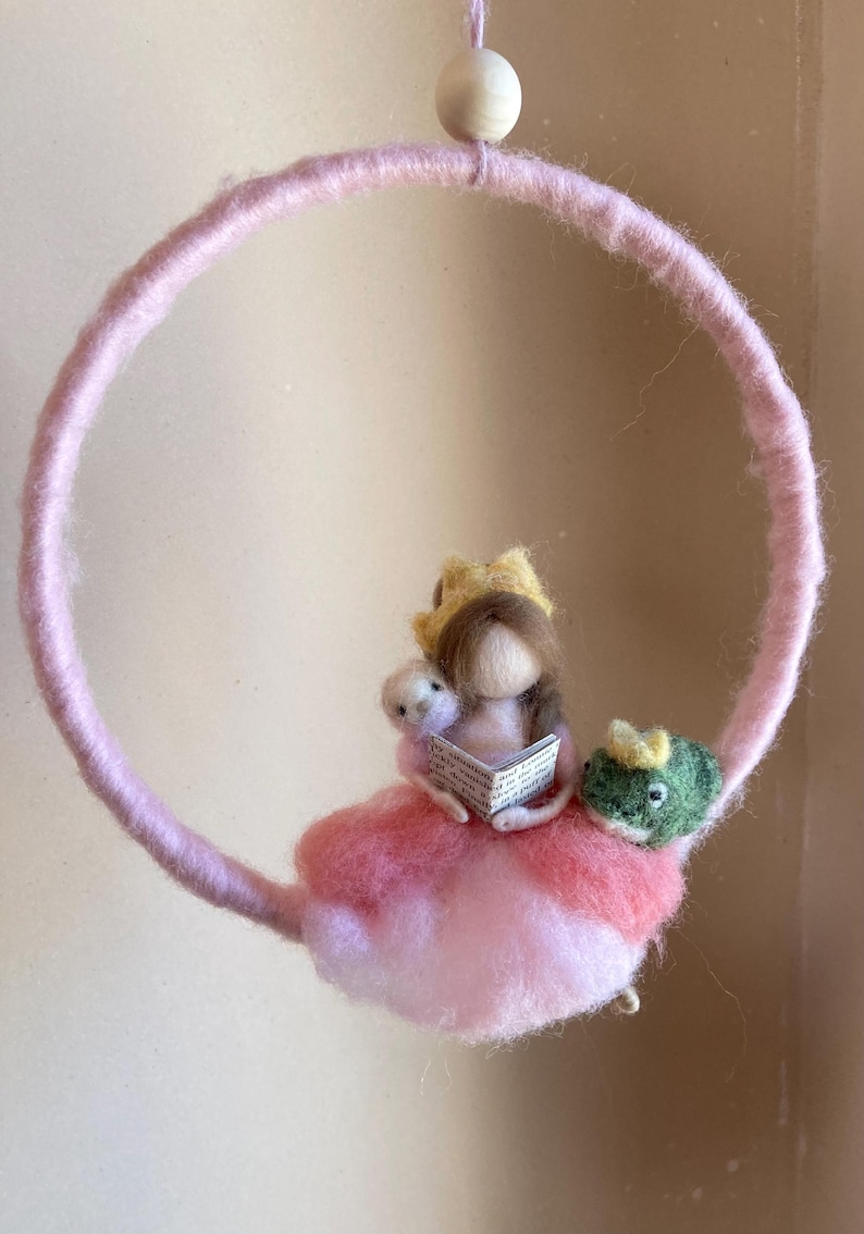 Needle Felted Whimsical Frog and Princess Mobile, Nursery Decoration ...