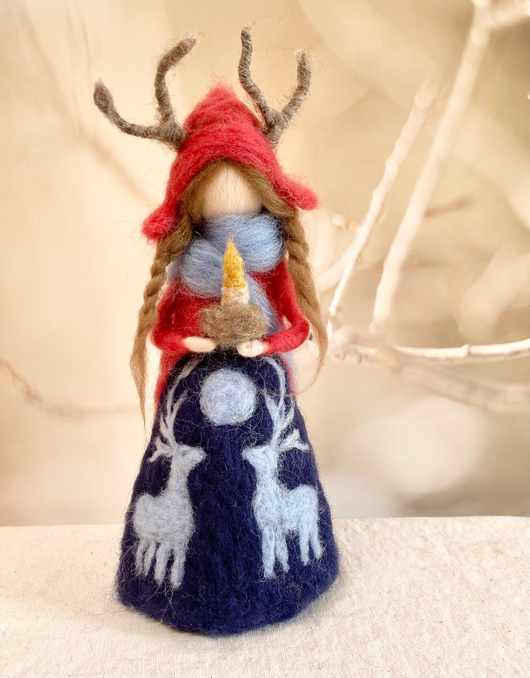 Tree Topper or Stand Alone Scandinavian Yule Fairy With Deer Design and ...