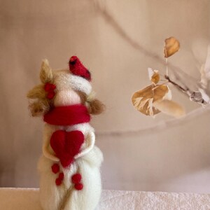 Needle Felted Christmas Elf Fairy With Heart and Cardinal, Ornement or ...