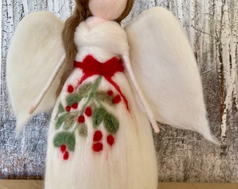 Needle Felt Holly Angel Tree Topper, Waldorf Inspired, Christmas Tree ...
