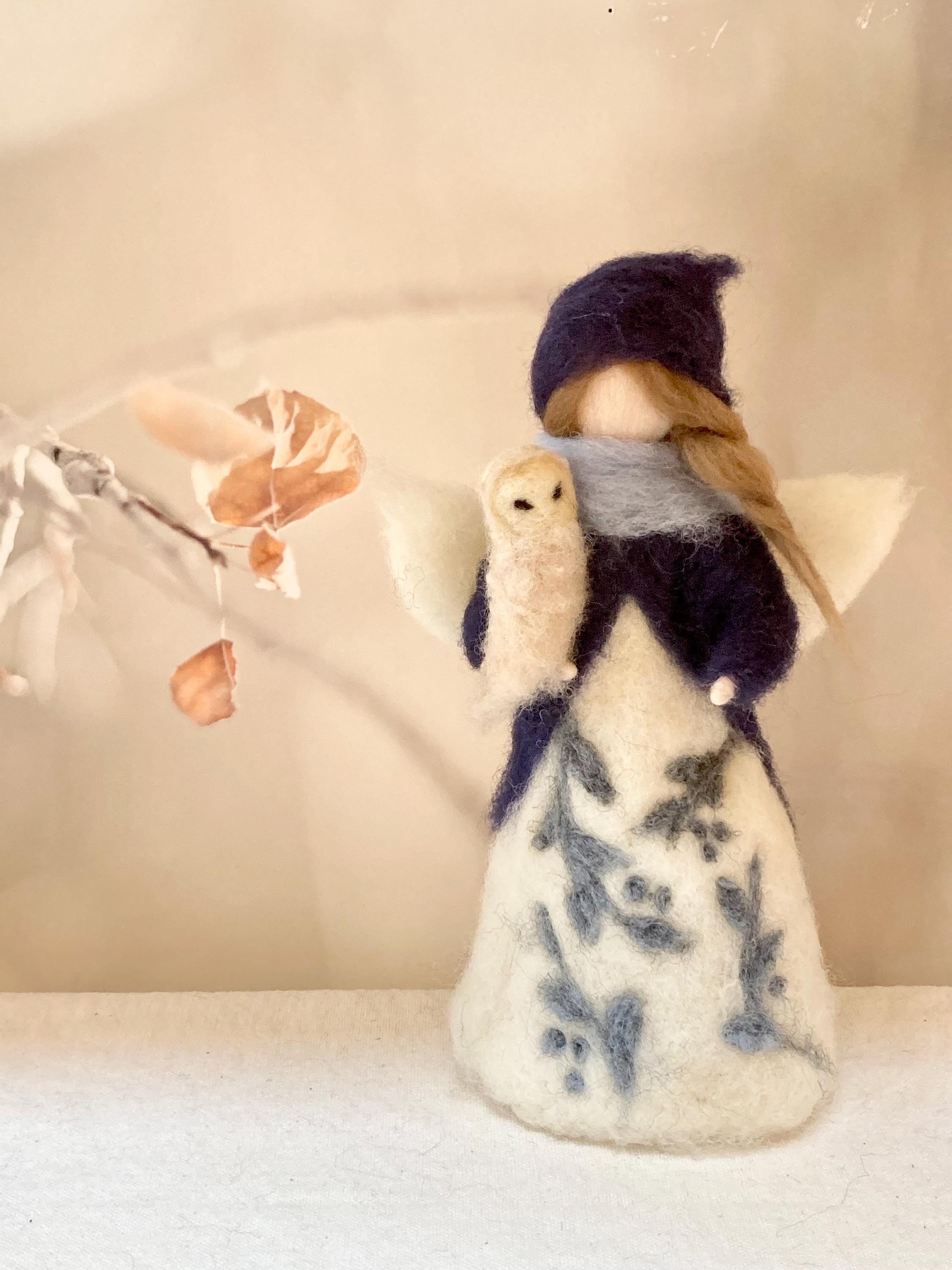 Blue Toile Fairy Angel With Owl Tree Topper or Figurine, Christmas ...