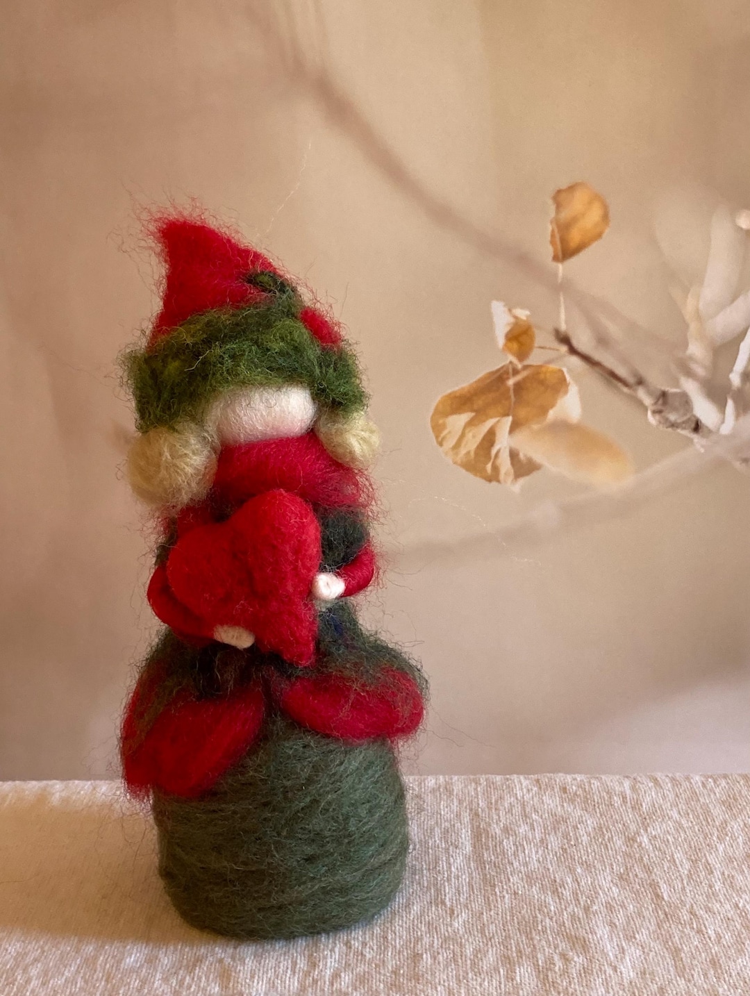 Needle Felted Christmas Elf Fairy With Heart, Ornement or Stand Alone ...
