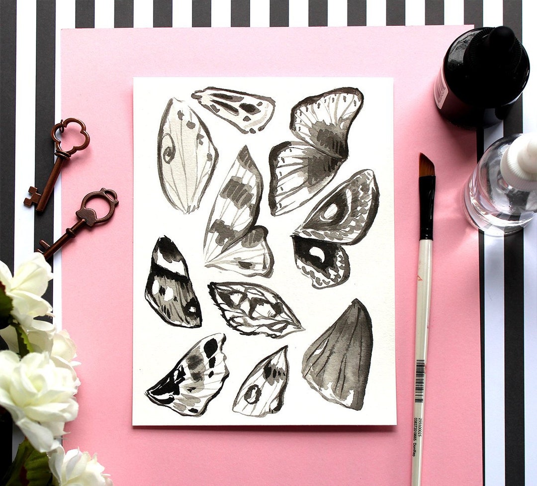 Monochromatic Moth Wings, Original Inktober Painting // Butterfly ...