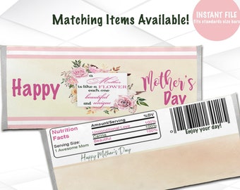Mother's Day Candy Bar Wrappers Printable Pink Mother's Day Favors ...