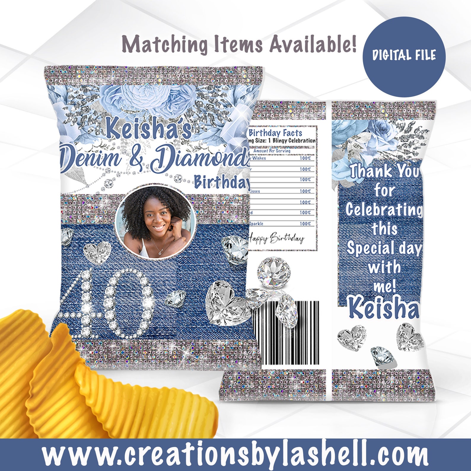 Denim and Diamonds Chip Bag Template Denim and Diamond Favors Denim and ...