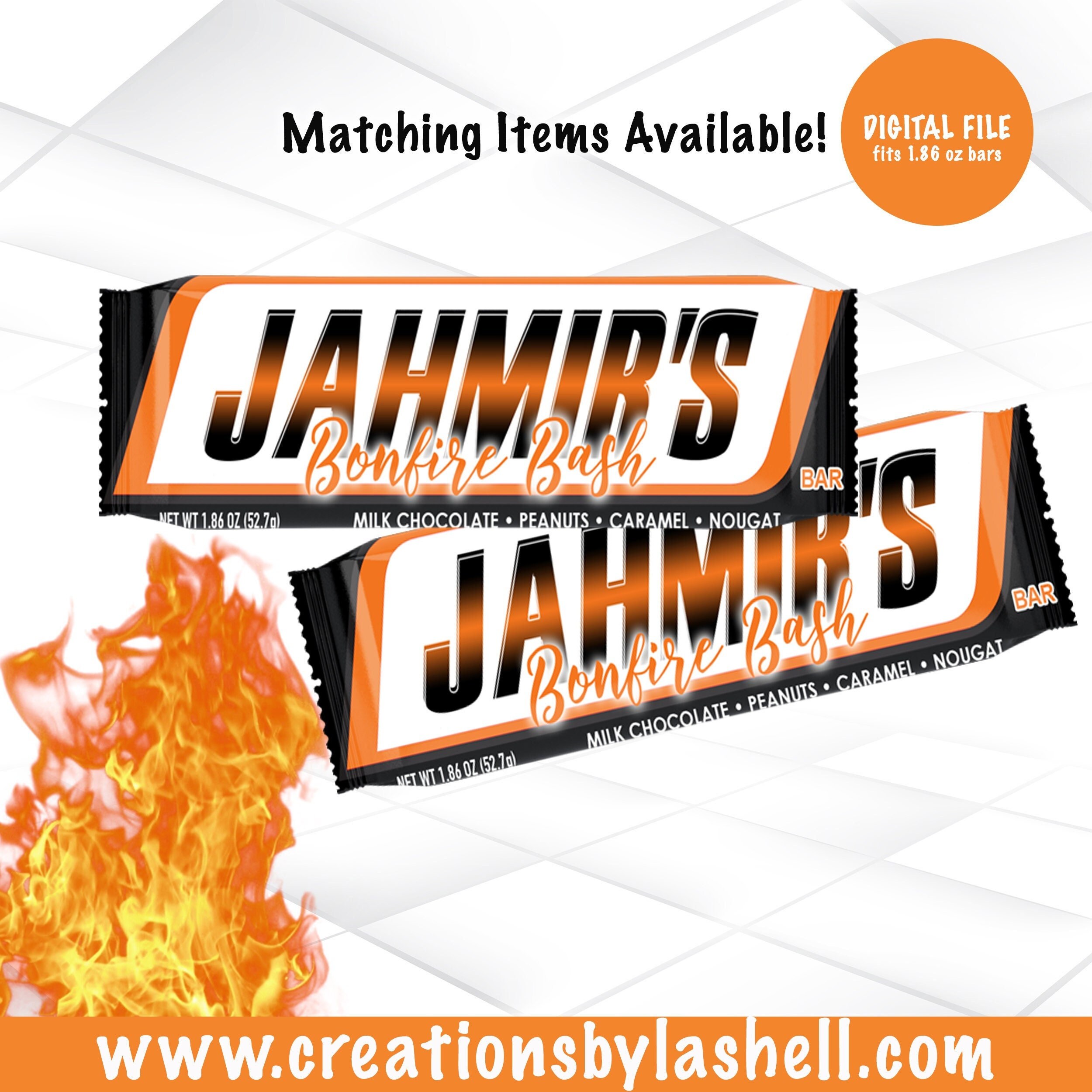 Bonfire Peanut Candy Bar Wrappers Digital File | Custom Bonfire Candy ...