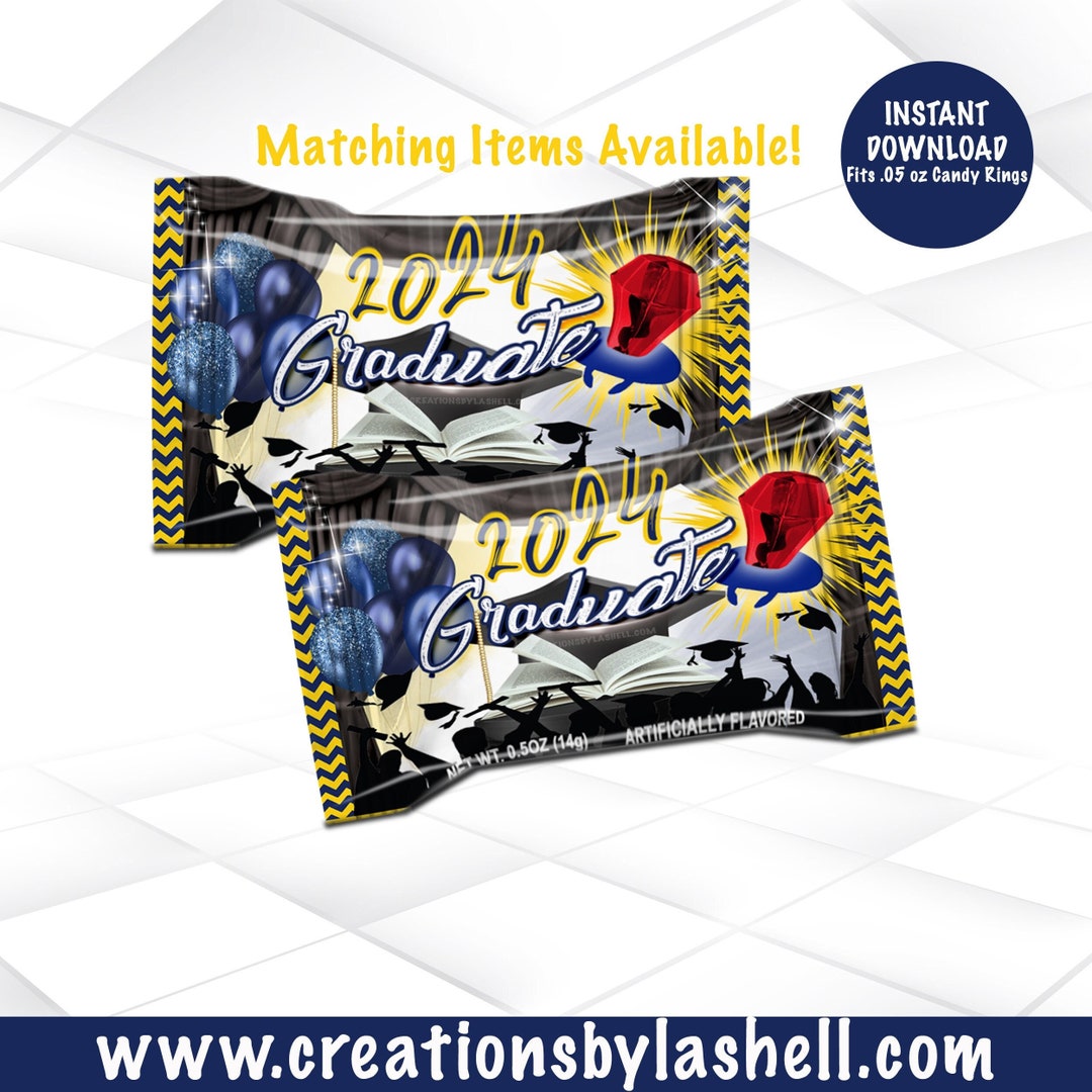 Graduation Candy Ring Wrapper Instant Download Blue and Yellow ...