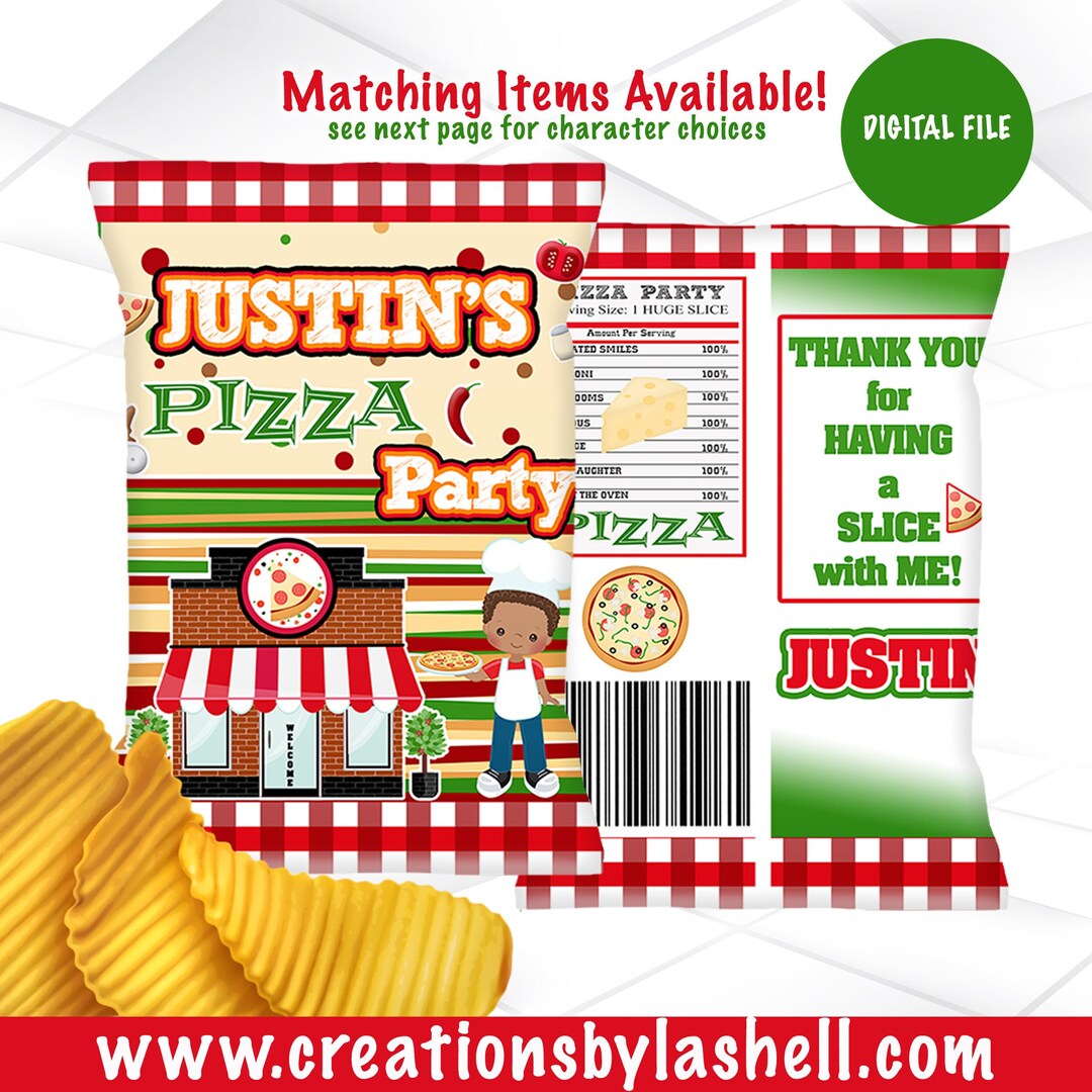 Pizza Party Chip Bags Digital File | Pizza Party Birthday Favors ...