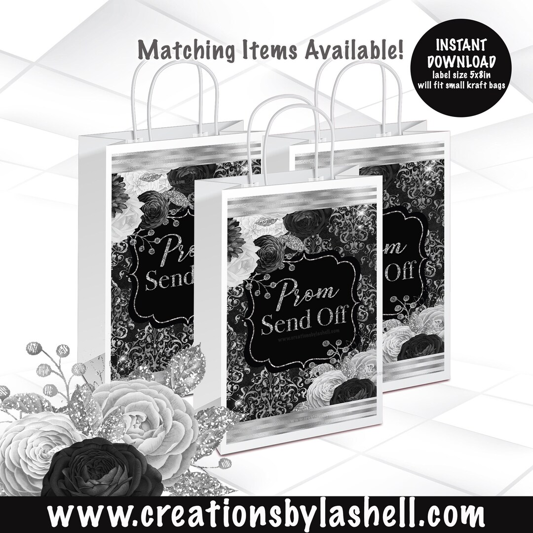 Prom Gift Bag Labels Instant Download Black and Silver Prom Send off ...