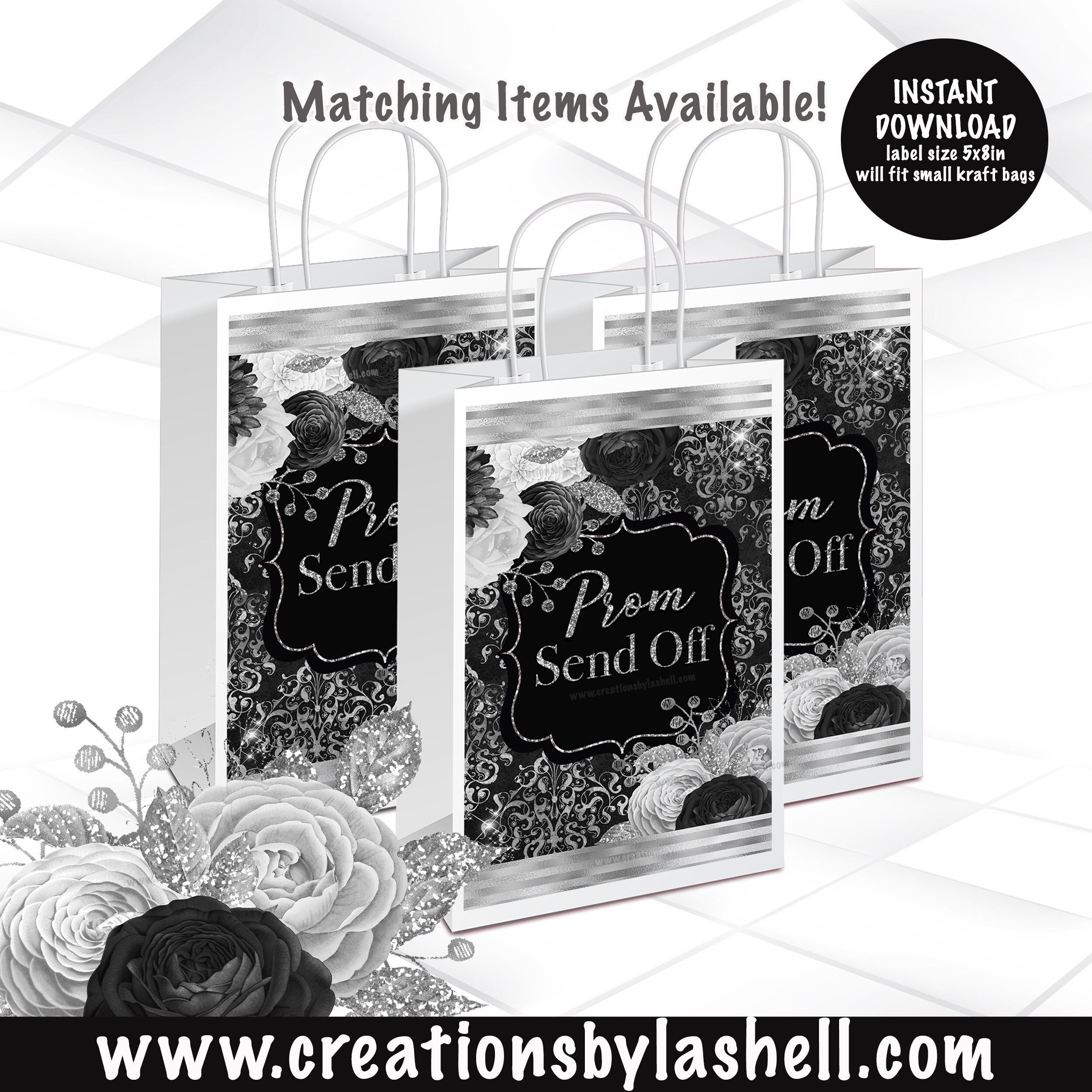 Prom Gift Bag Labels Instant Download | Black and Silver Prom Send off ...