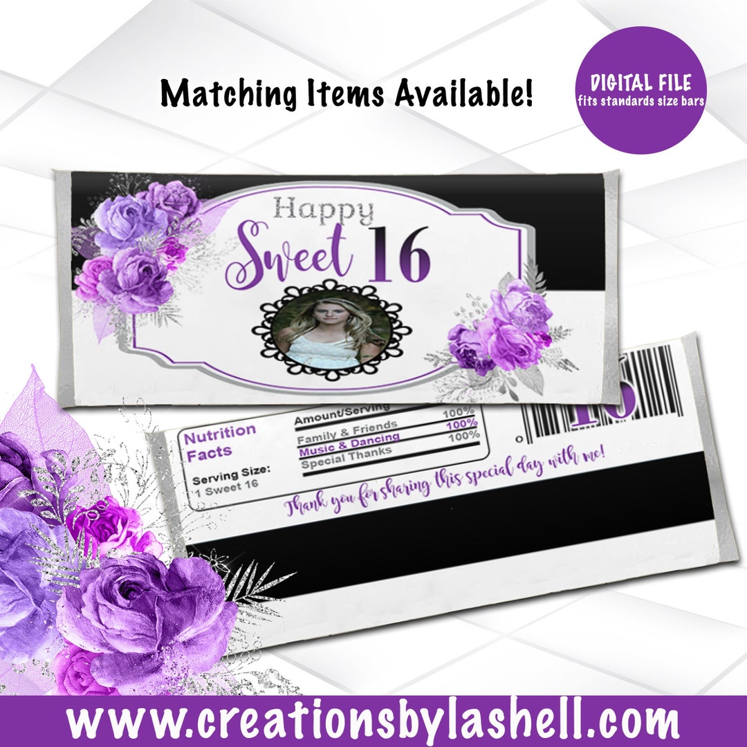 Sweet 16 Candy Bar Wrappers Template | Sweet 16 Chocolate Candy Bar ...