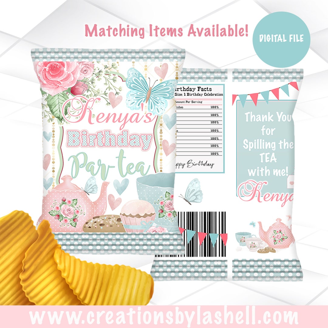 Tea Party Chip Bags Digital File | Tea Party Custom Chip Bags Printable ...