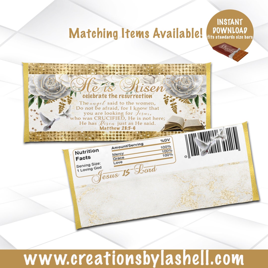 He is Risen Candy Bar Wrapper Instant Download Easter Chocolate Bar ...