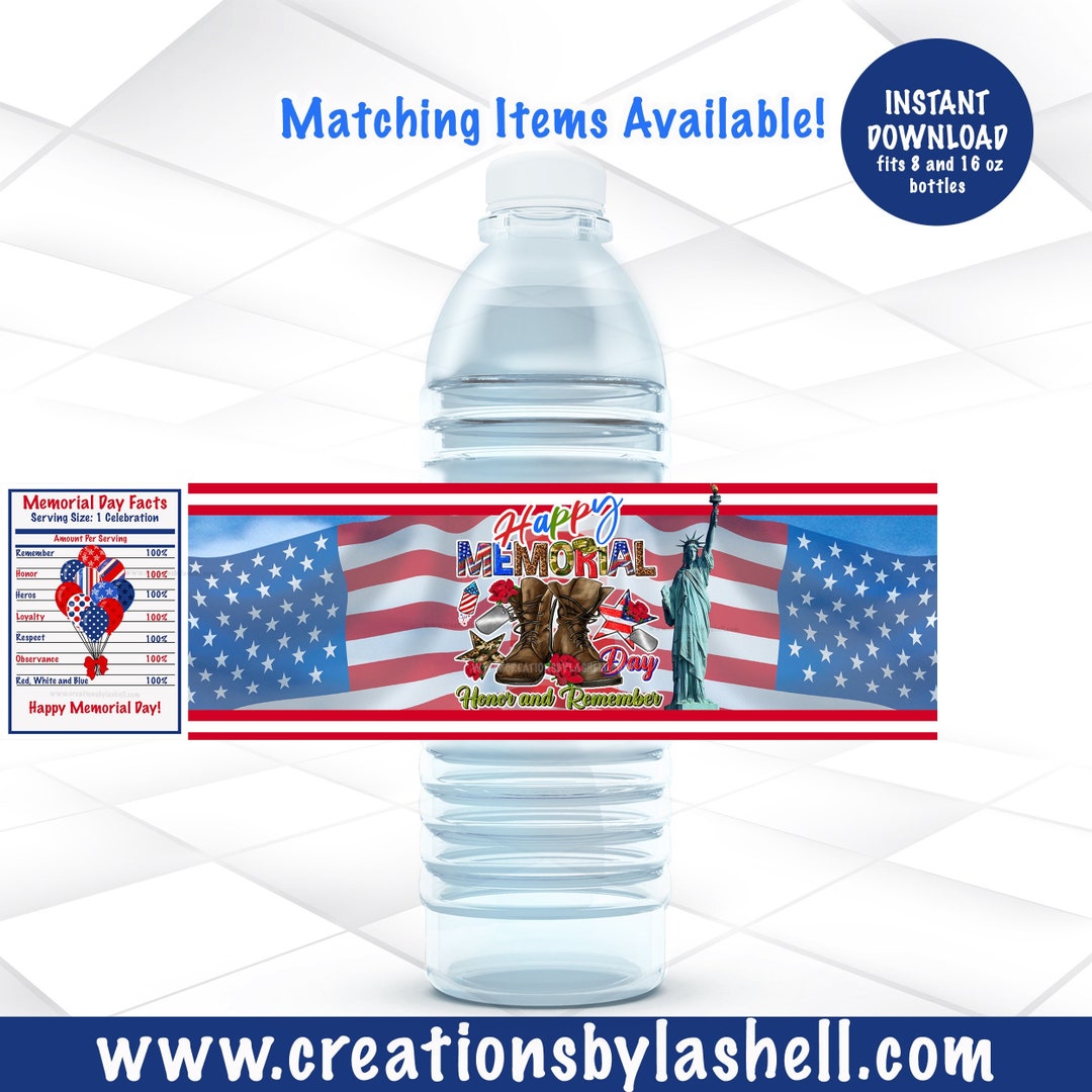 Memorial Day Water Bottle Labels Instant Download | Memorial Day Favors ...