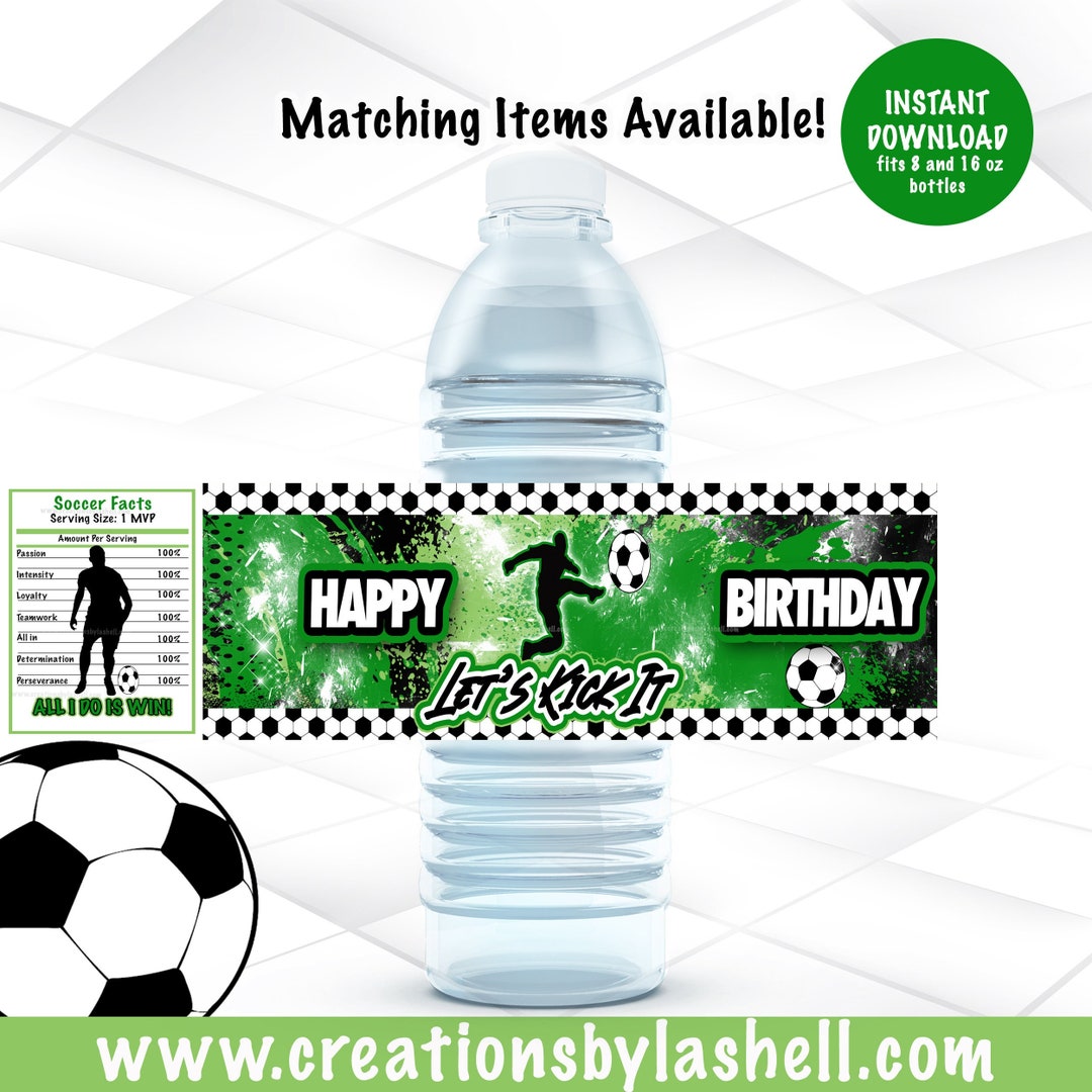 Soccer Water Bottle Labels Instant Download Soccer Labels Digital File ...