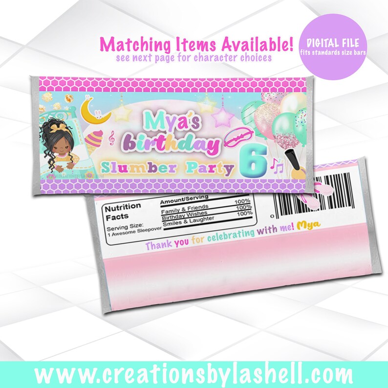 Slumber Party Candy Bar Wrapper Template Sleep Over Chocolate - Etsy