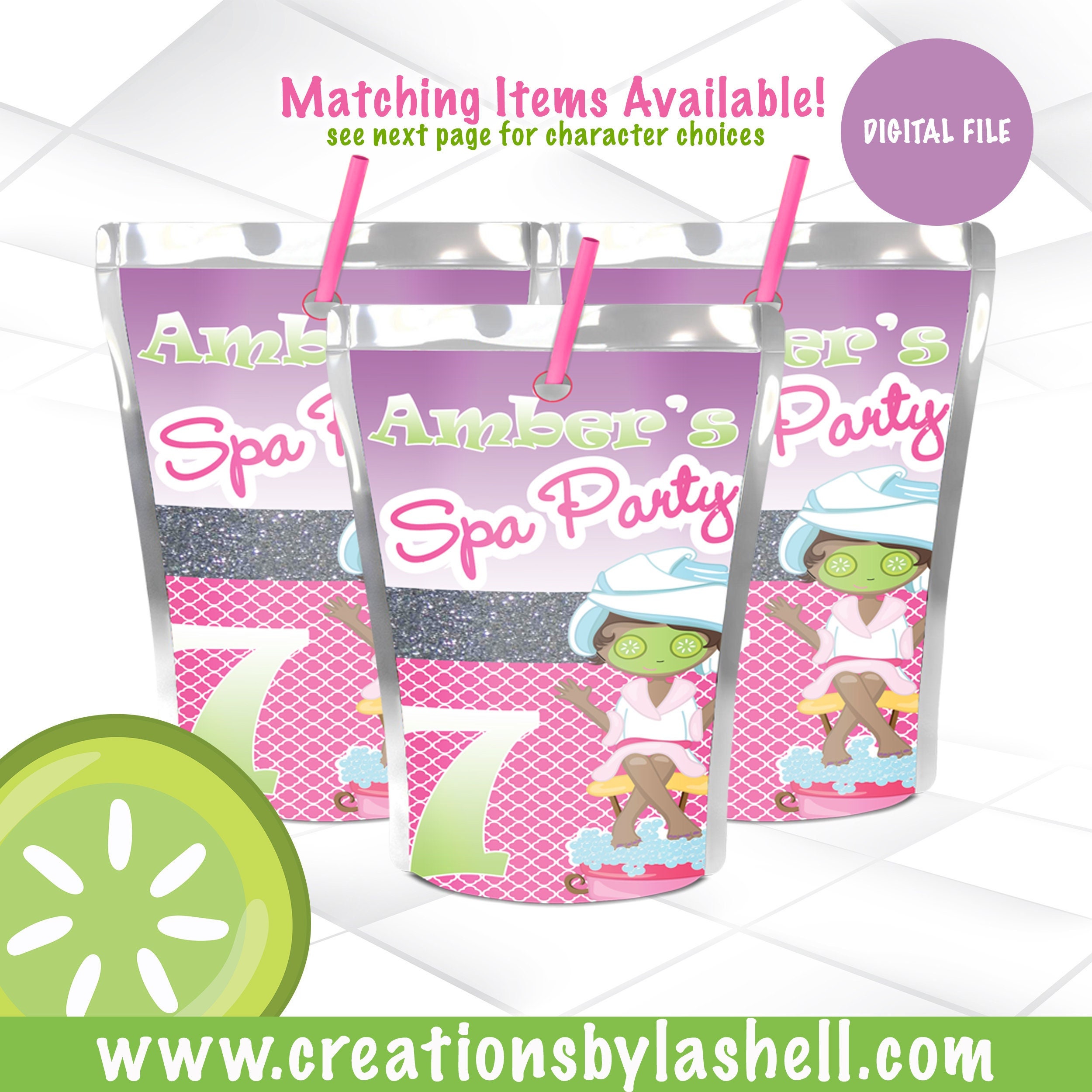 Spa Party Juice Labels Template | Spa Party Juice Pouch Printable ...