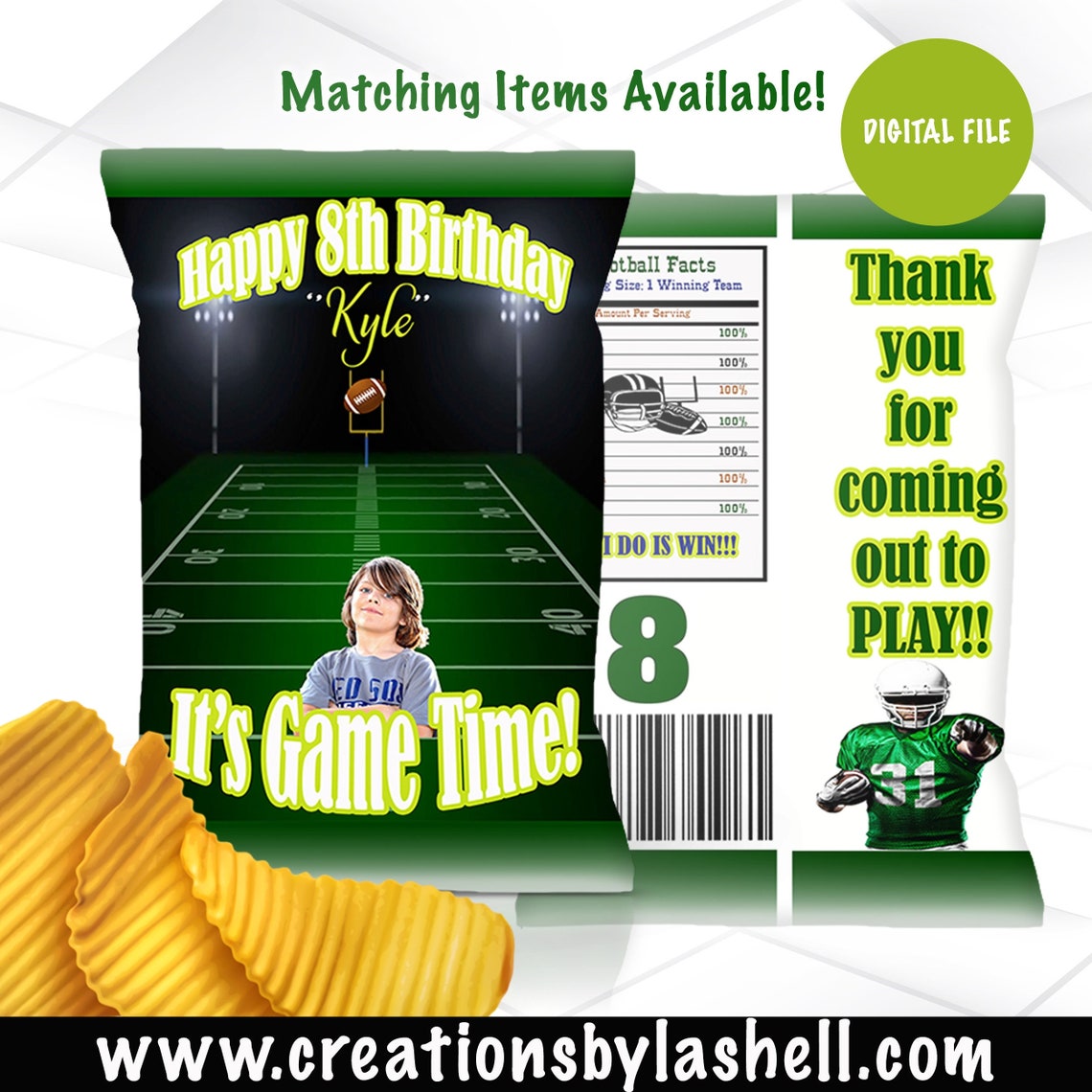 Football Chip Bag Digital File Football Theme Party - Etsy