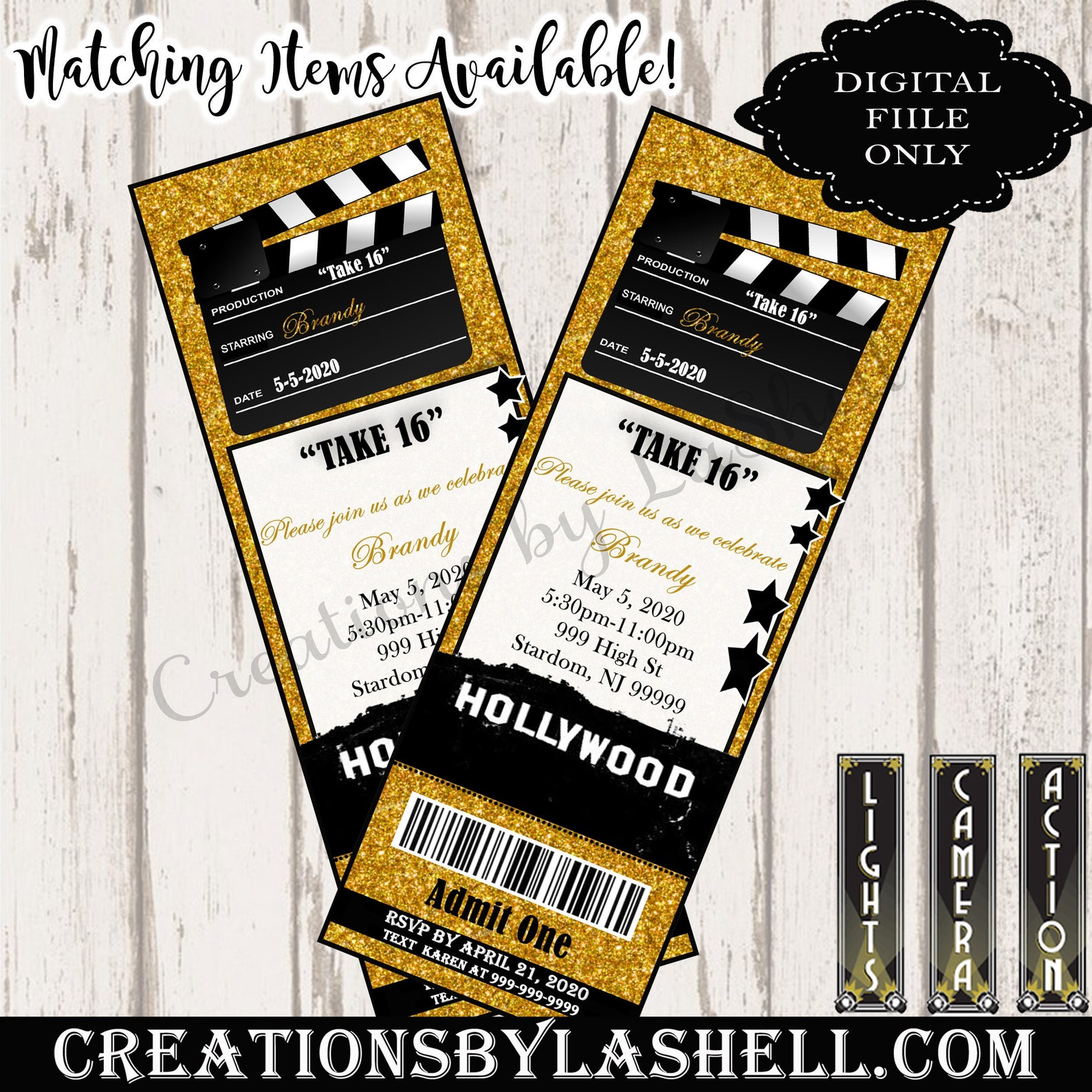 Hollywood Ticket Invites / Hollywood Theme / Ticket Invite / - Etsy