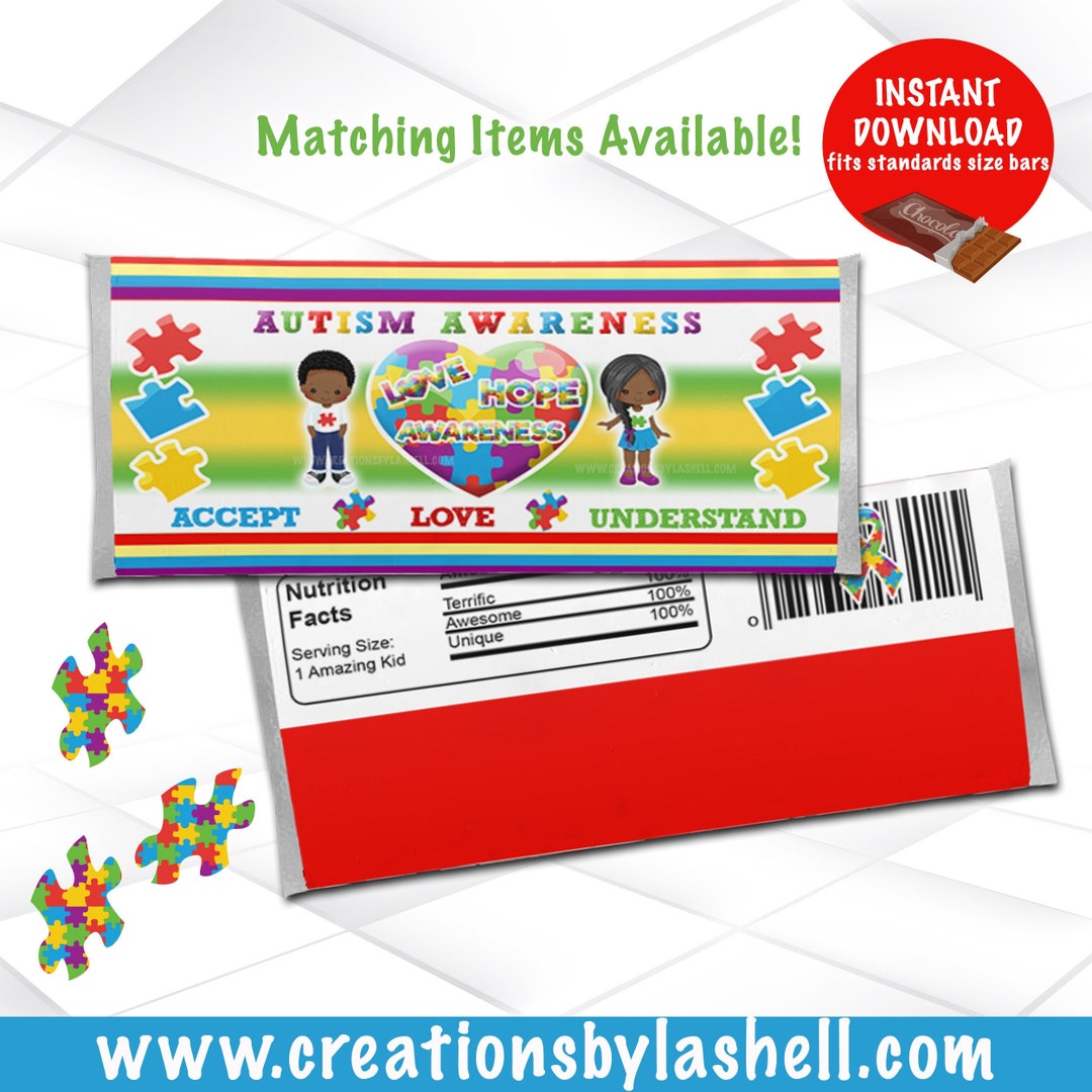 Autism Candy Bar Wrappers Instant Download | Autism Awareness Chocolate ...