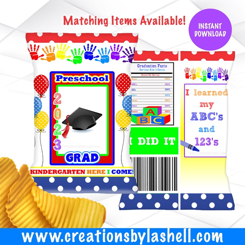 Preschool Graduation Chip Bag Instant Download Pre K - Etsy