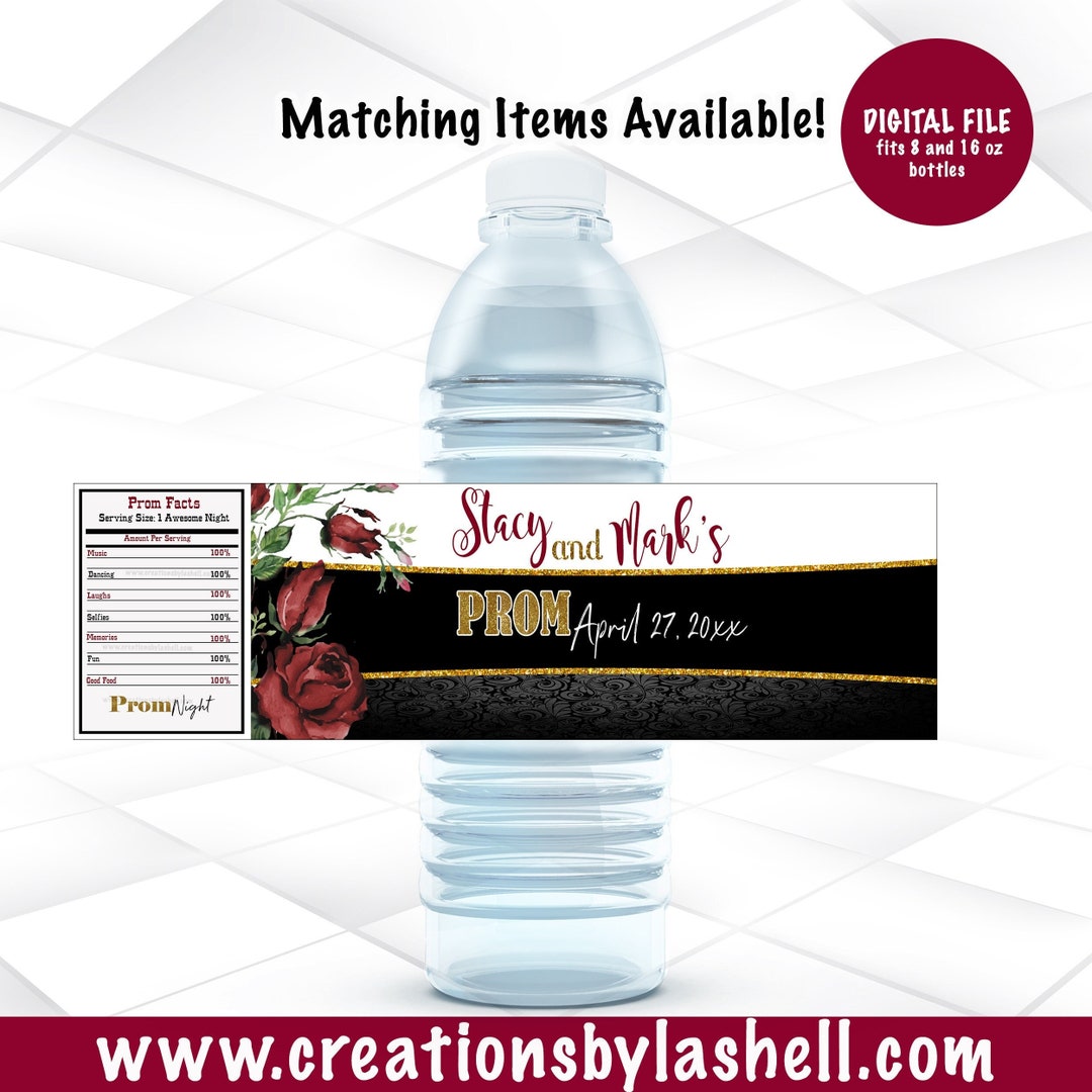 Prom Water Bottle Labels Digital File | Prom Send off Water Bottle ...