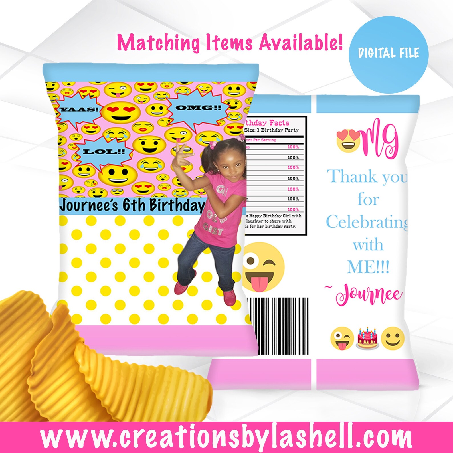 Emoji Chip Bags Printable | Emoji Chip Bag Template | Emoji Party ...