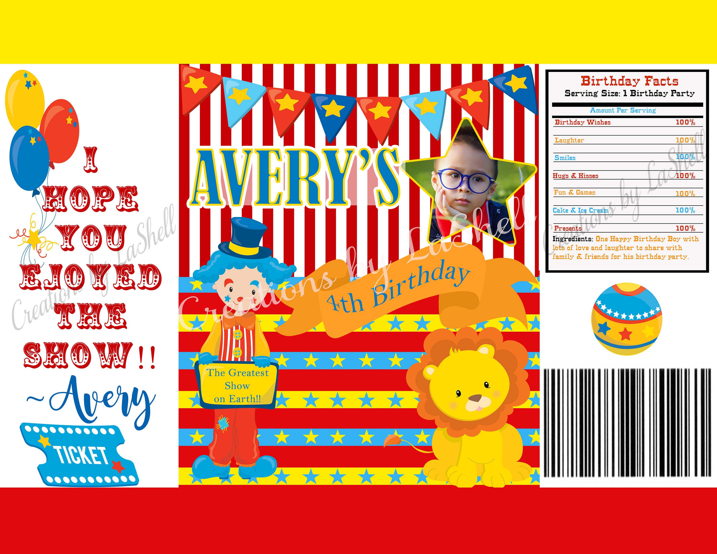 Circus Party Printable Chip Bag, Circus Birthday Party Chip Bag, Circus ...