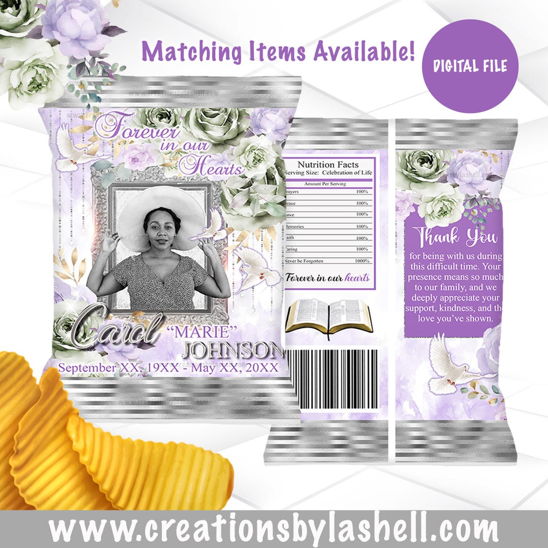 Funeral Chip Bag | Celebration of Life Chip Bag | Purple Memorial ...