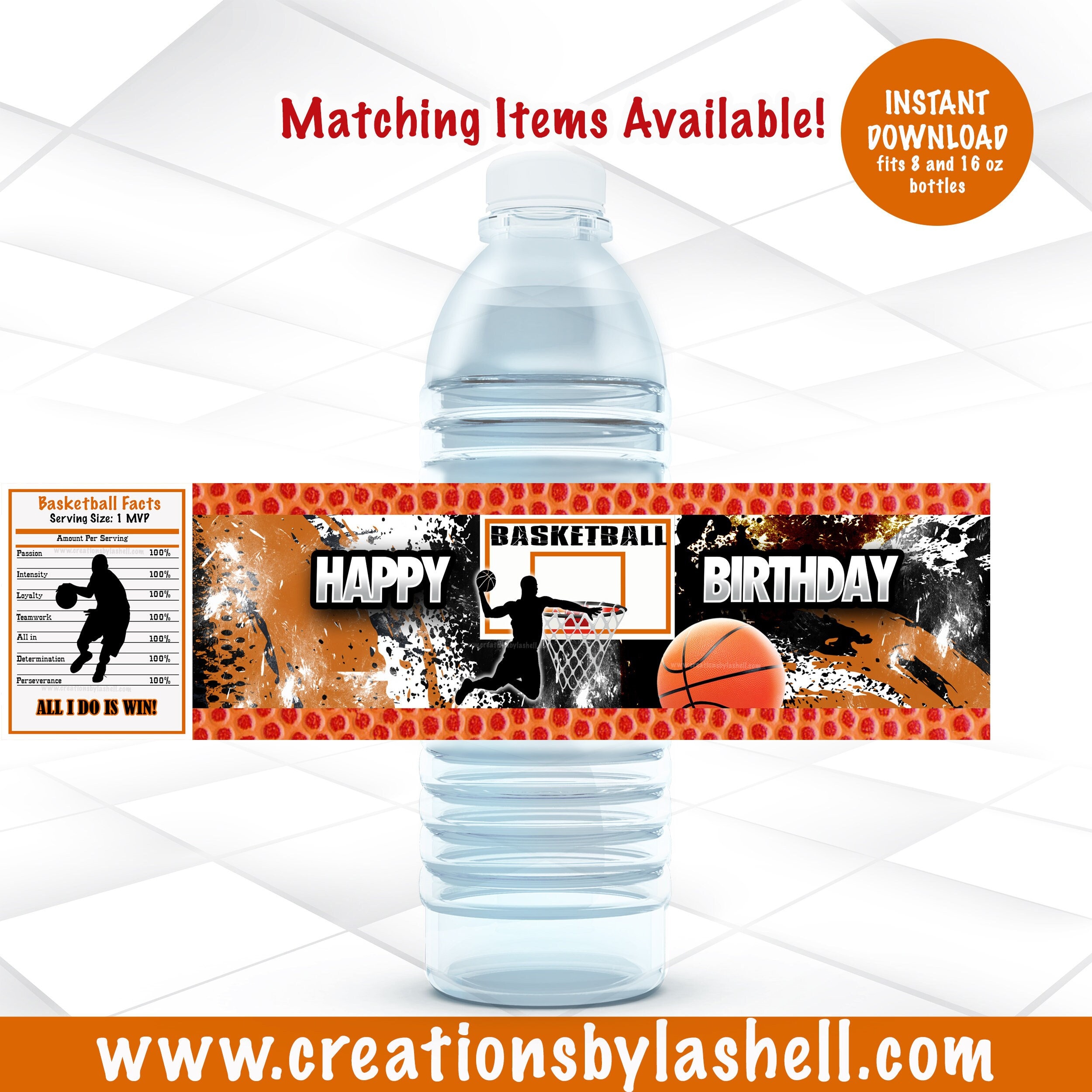 Basketball Water Bottle Labels Instant Download Slam-dunk Water Bottle ...