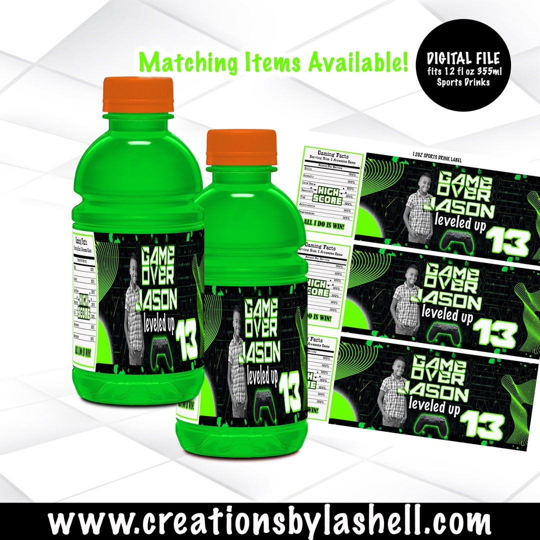 Video Game Sport Drink Label Digital File | Gamer Sport Drink Label ...