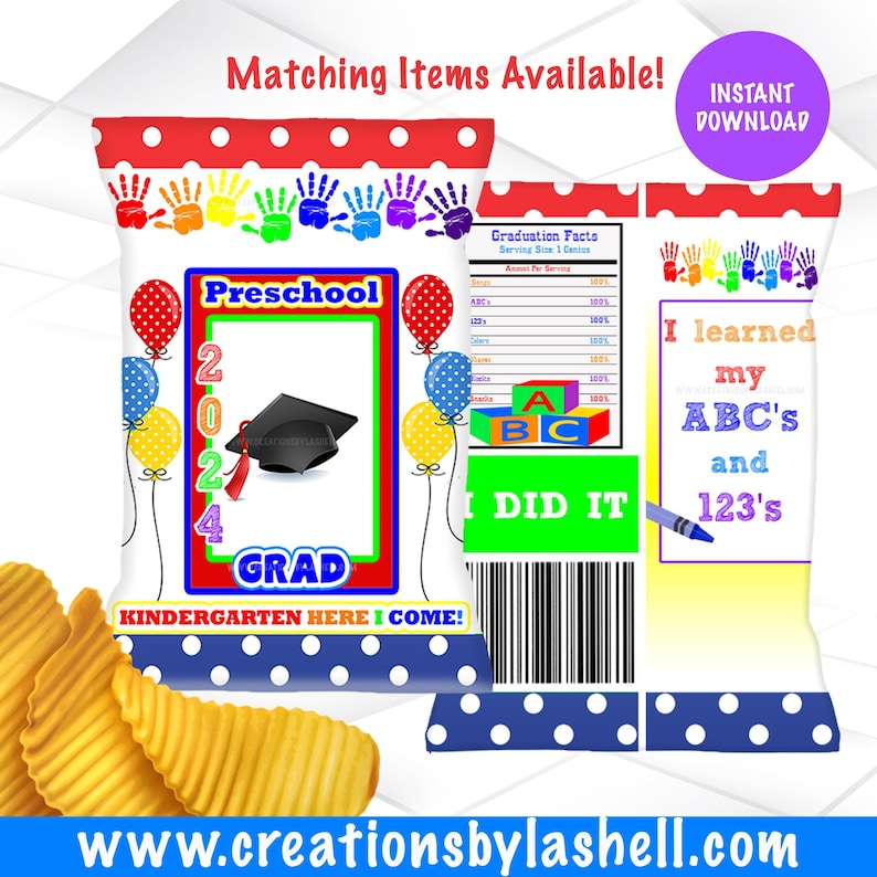 Preschool Graduation Chip Bag Instant Download Pre K Graduation Chip ...