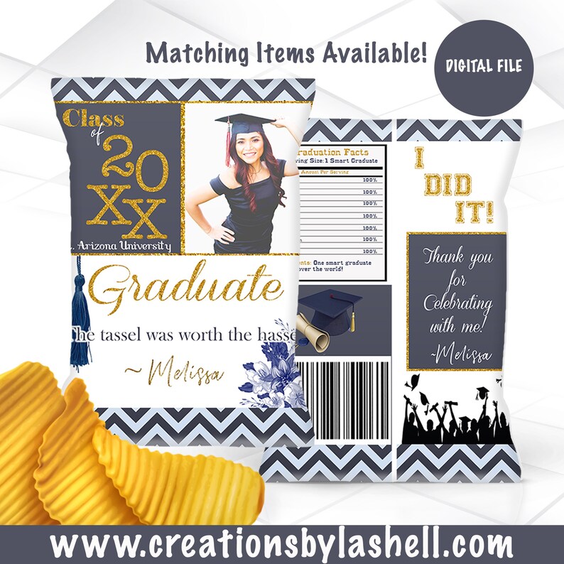 Graduation Chip Bags Digital File Blue and Gold Graduation Chip Bag ...