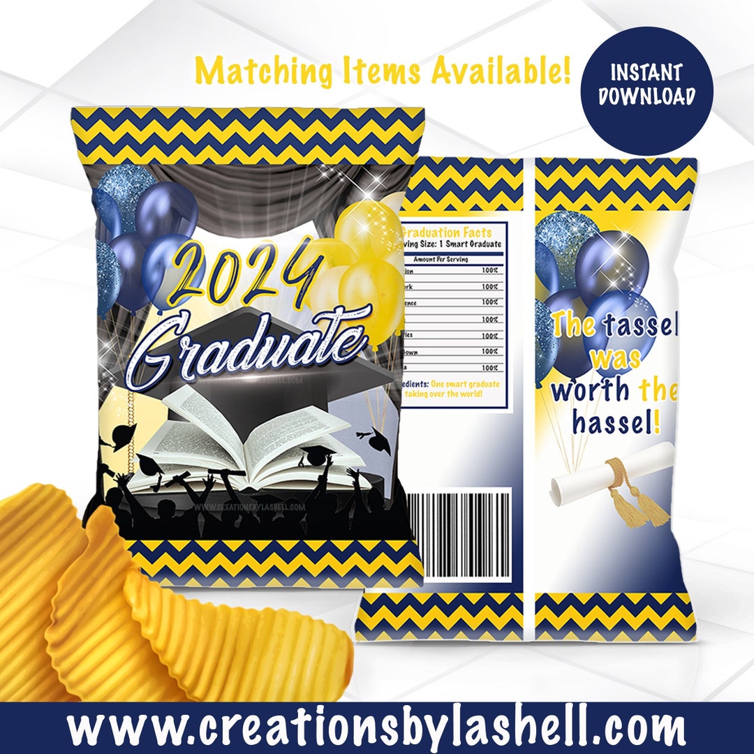 Graduation Chip Bag Instant Download Blue and Yellow Graduation Chip ...