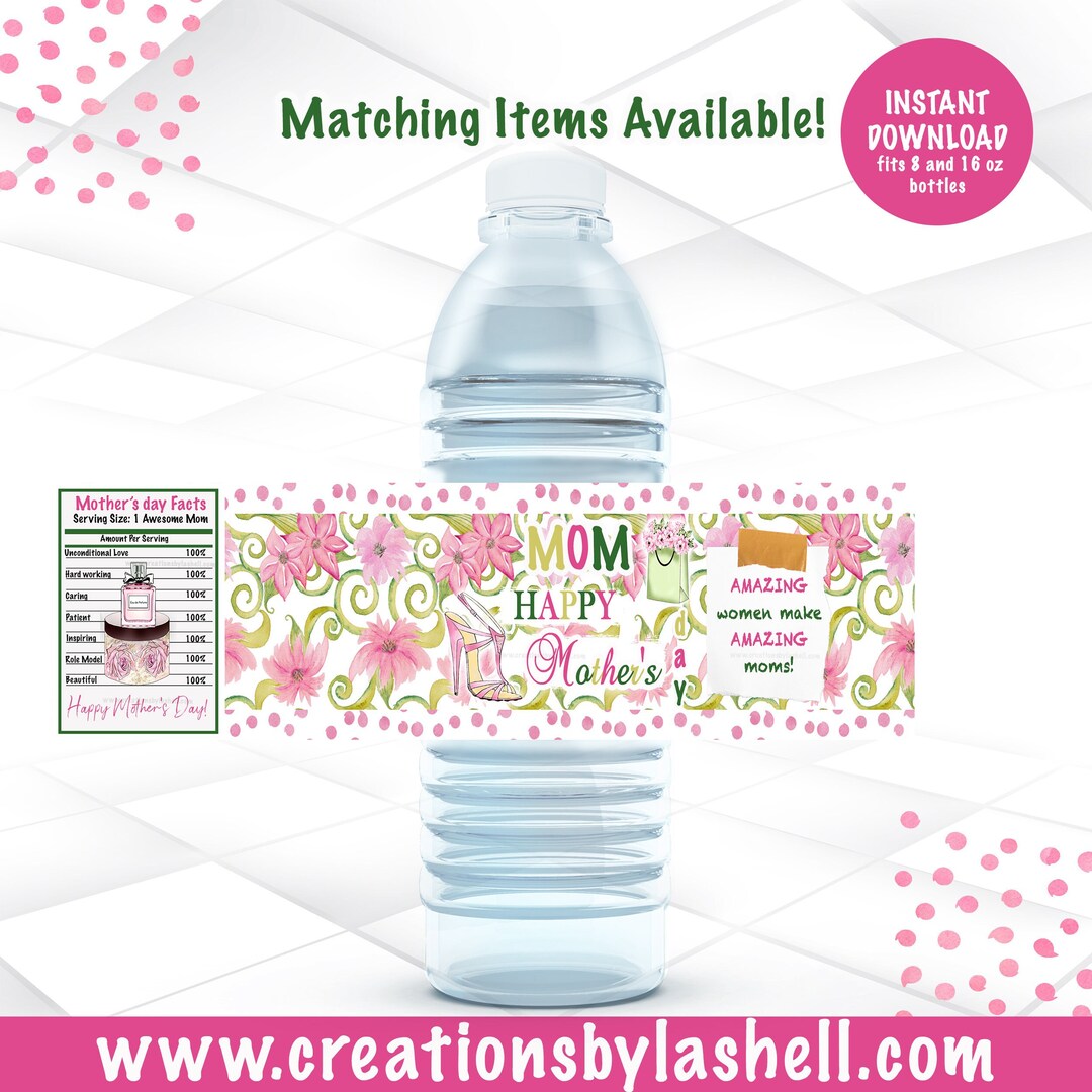 Mother's Day Water Bottle Labels Instant Download | Mother's Day Favors ...