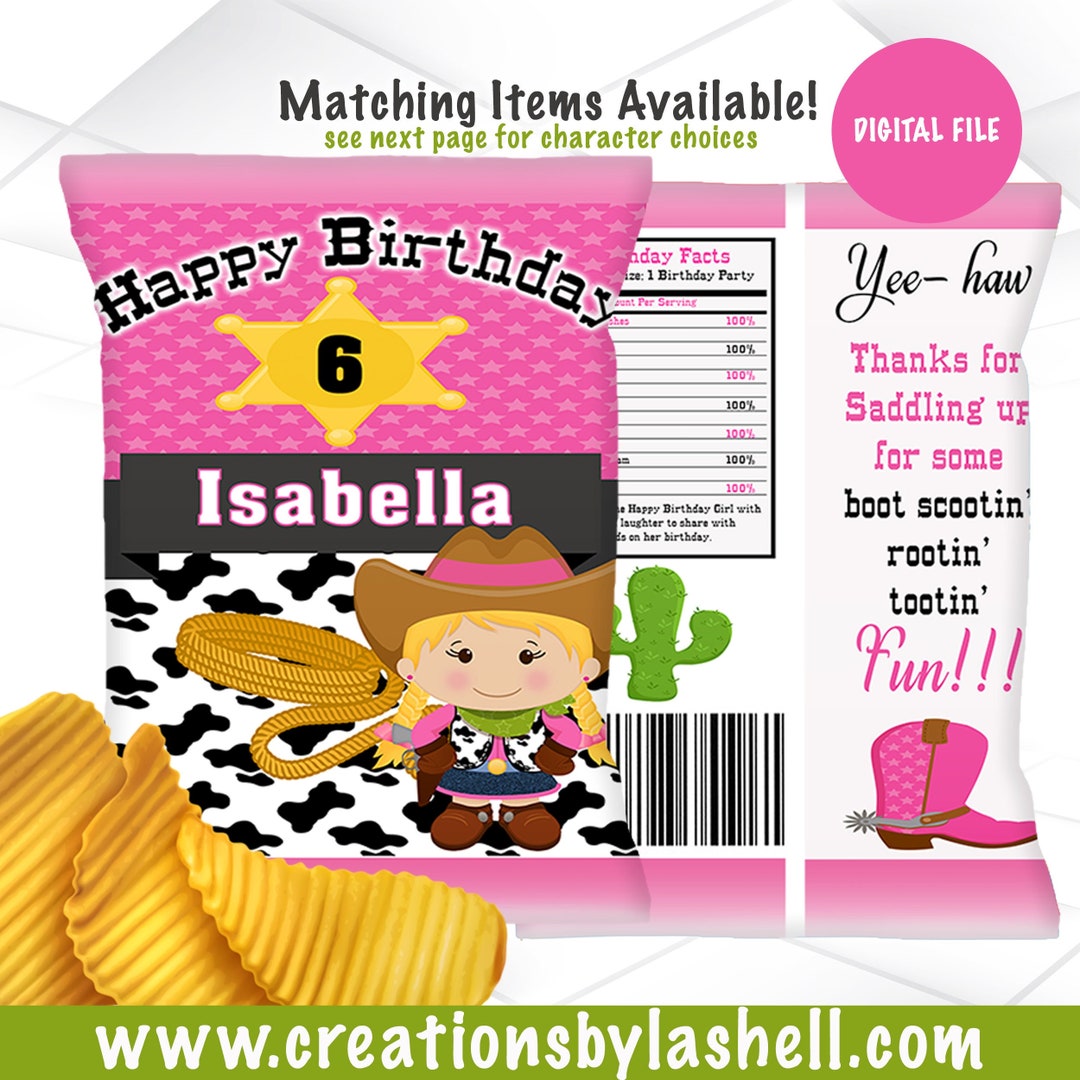 Cowgirl Chip Bags Digital File | Western Party Chip Bags Printable ...