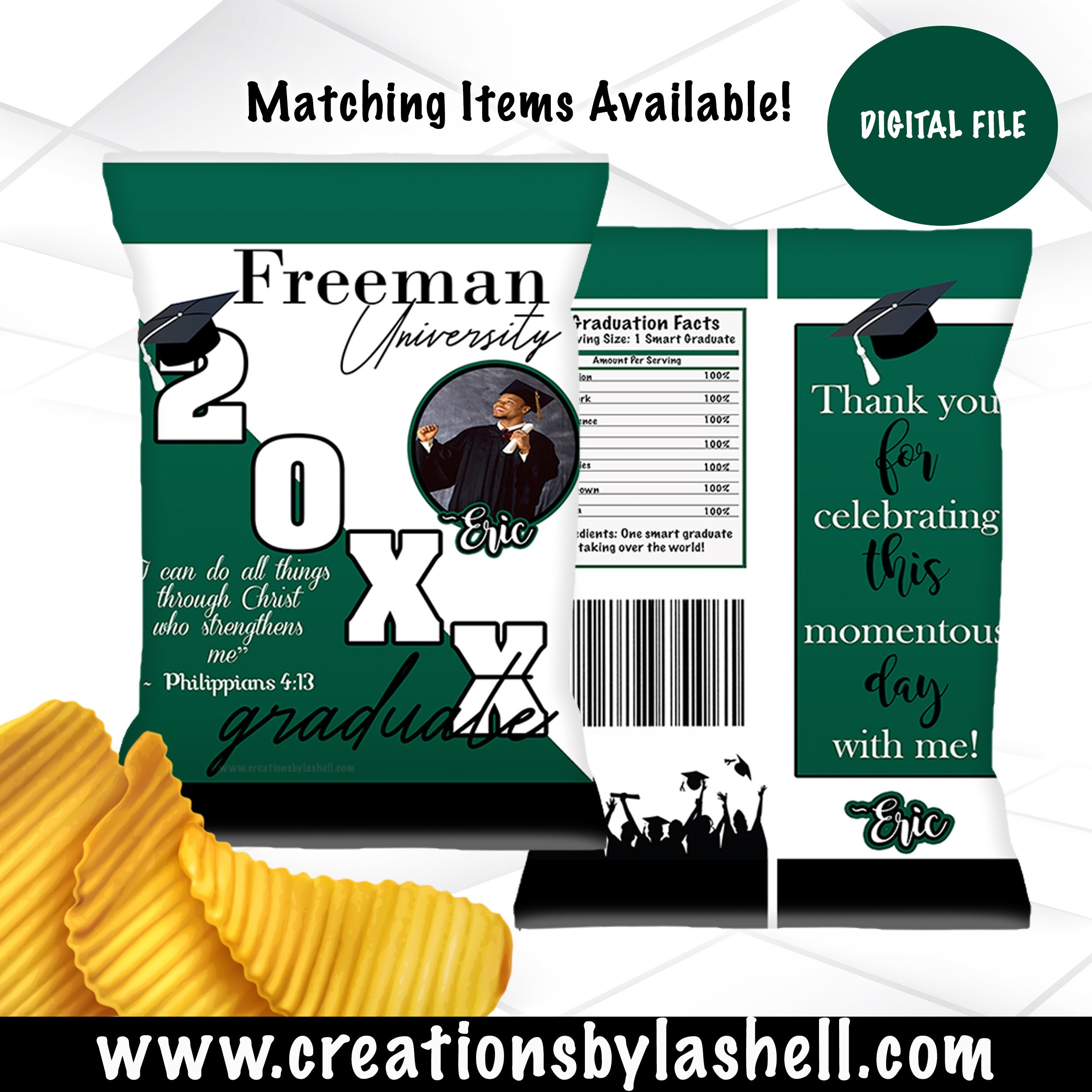 Graduation Chip Bag Printable Green and White Graduation Chip Bag ...