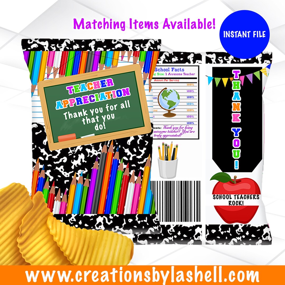 Teacher Appreciation Chip Bags Instant Download | Teacher Appreciation ...