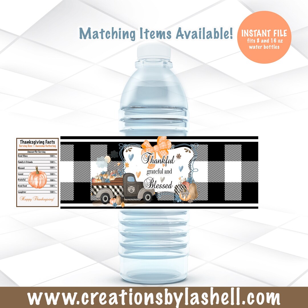 Thanksgiving Water Bottle Labels Instant Download Thanksgiving Plaid ...